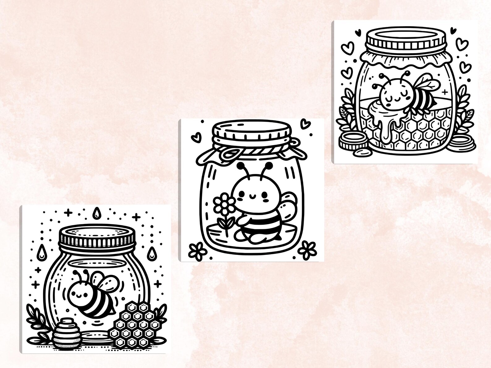 Bold and Easy Coloring Book, Cute Honey Bee Jar Coloring Pages, Kawaii ...