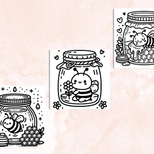 Bold and Easy Coloring Book, Cute Honey Bee Jar Coloring Pages, Kawaii ...
