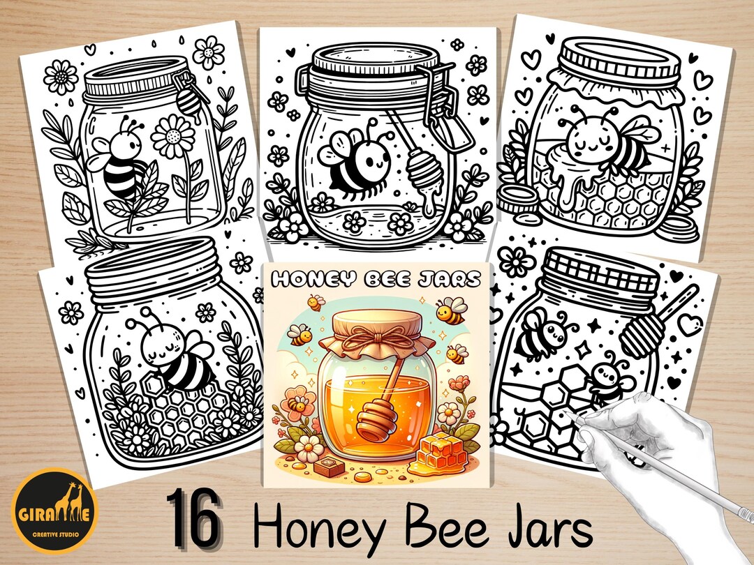 Bold and Easy Coloring Book, Cute Honey Bee Jar Coloring Pages, Kawaii ...