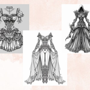50 Gothic Dress Coloring Book, Printable Dark Fashion Dress Coloring ...