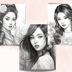 40 Asian Beauties Coloring Book, Printable Japanese Woman Coloring ...