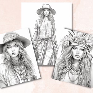 33 Bohemian Style Girls Coloring Book, Printable PDF, Boho Rustic ...