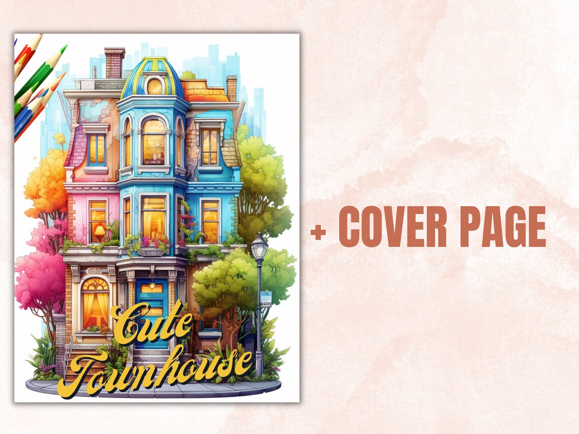 50 Cute Townhouse House Coloring Book, Printable Fantasy City House ...