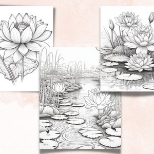 40 Lotus Flowers Coloring Book, Printable PDF, Botanical Floral Plant ...