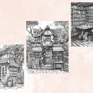 50 Book Shop Coloring Book, Printable Floral Book Storefront Coloring ...