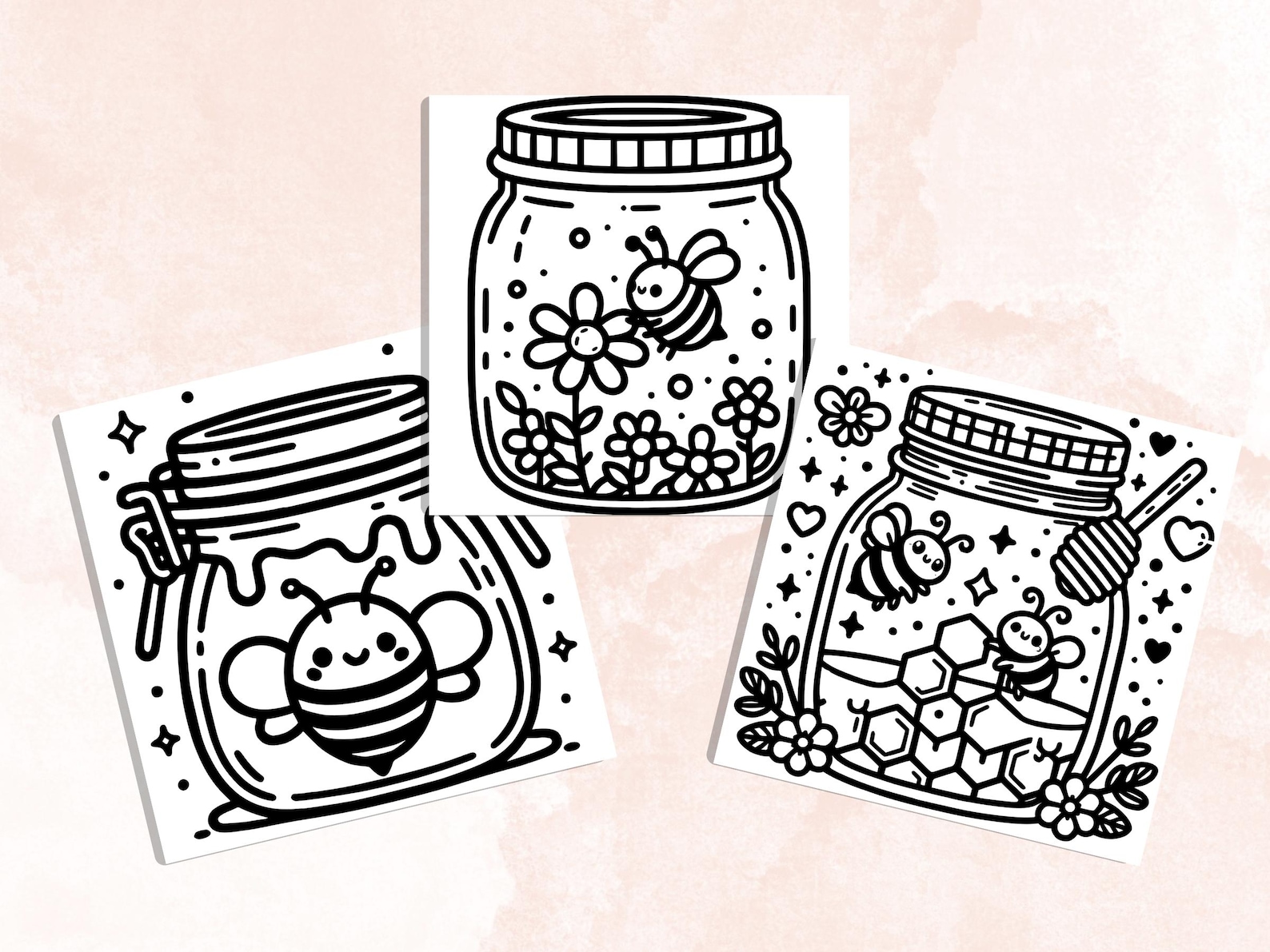 Bold and Easy Coloring Book, Cute Honey Bee Jar Coloring Pages, Kawaii ...