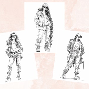 45 Street Style Girls Coloring Book, Printable PDF, Hiphop Fashion ...