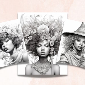 30 Fantasy Black Women Witch Coloring Book, Printable PDF, Afro African ...
