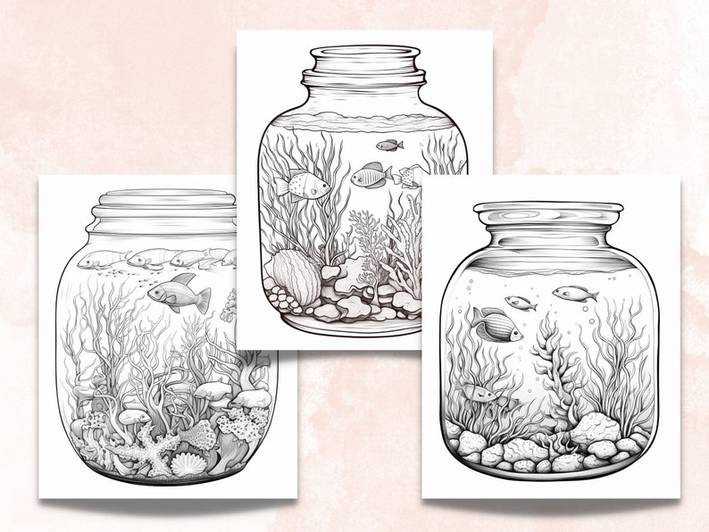 45 Enchanted Underwater Jars Coloring Book, Printable Under the Sea ...