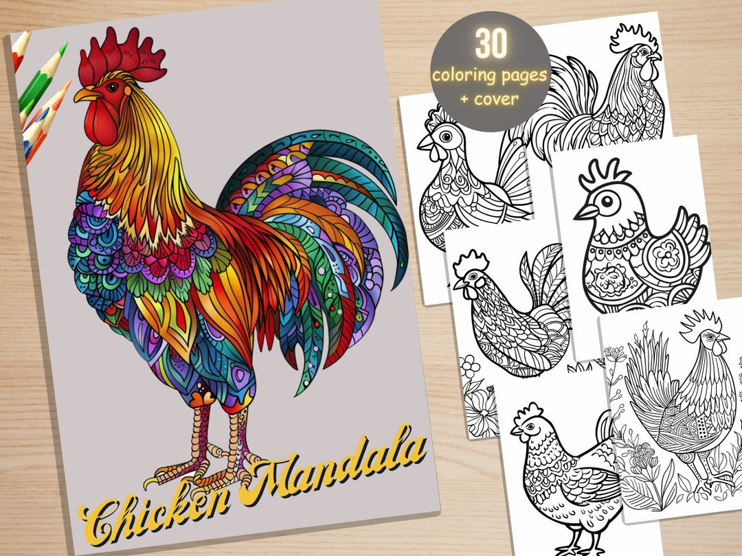 30 Chicken Mandala Coloring Book, Stress Relief Patterns Farm Animals ...