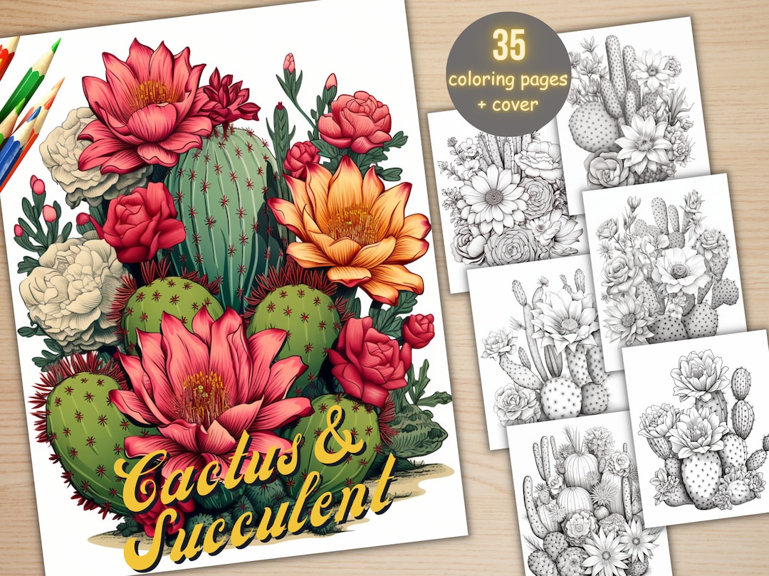 35 Floral Cactus & Succulent Coloring Book, Printable PDF, Botanical ...