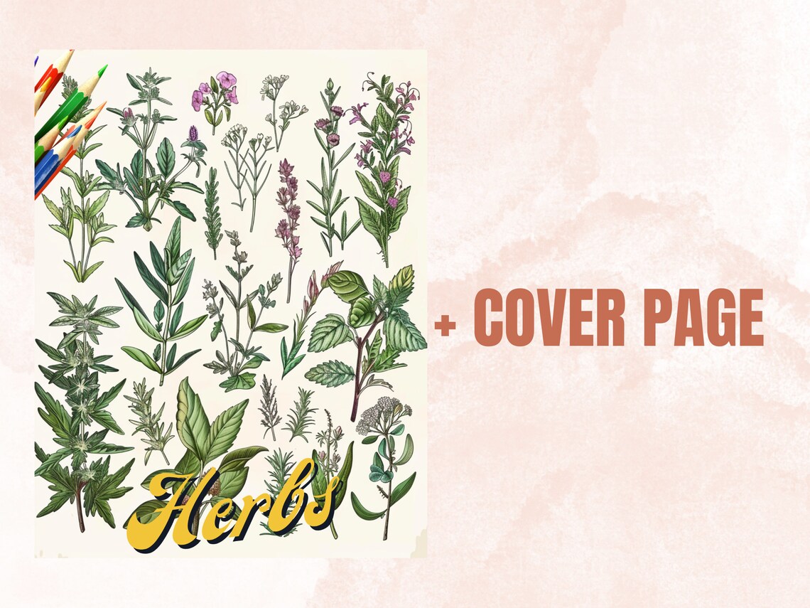 60 Herbs Coloring Book, Printable Enchanted Garden Therapy Coloring ...