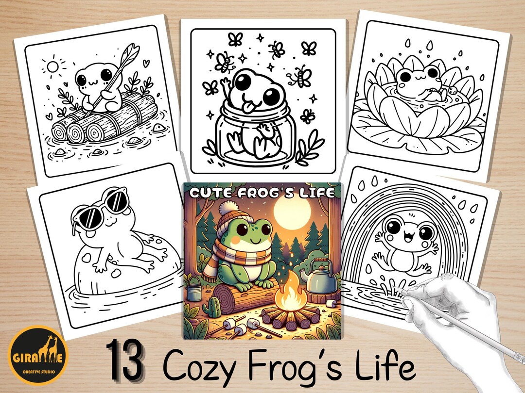 Bold and Easy Coloring Book, Cute Cozy Frog's Life Coloring Pages ...