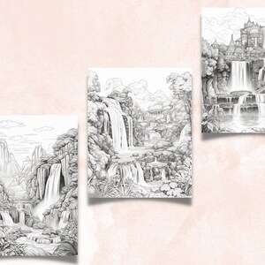 28 Fantasy Waterfall Coloring Book, Printable PDF, Nature Scenery ...