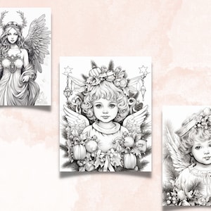 45 Christmas Angel Coloring Book, Printable Xmas Noel Little Angels ...