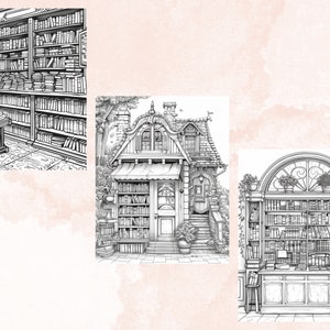 50 Book Shop Coloring Book, Printable Floral Book Storefront Coloring ...