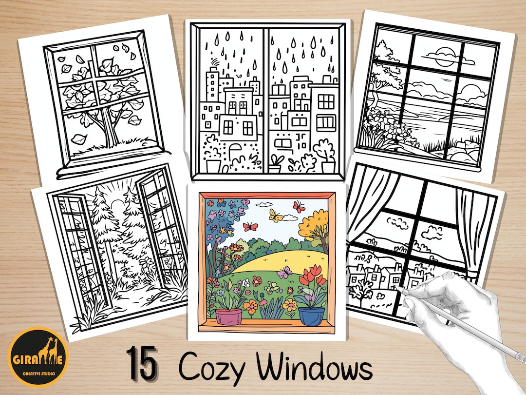 Bold and Easy Coloring Book, Cozy Window Scenes Coloring Pages, Cute ...
