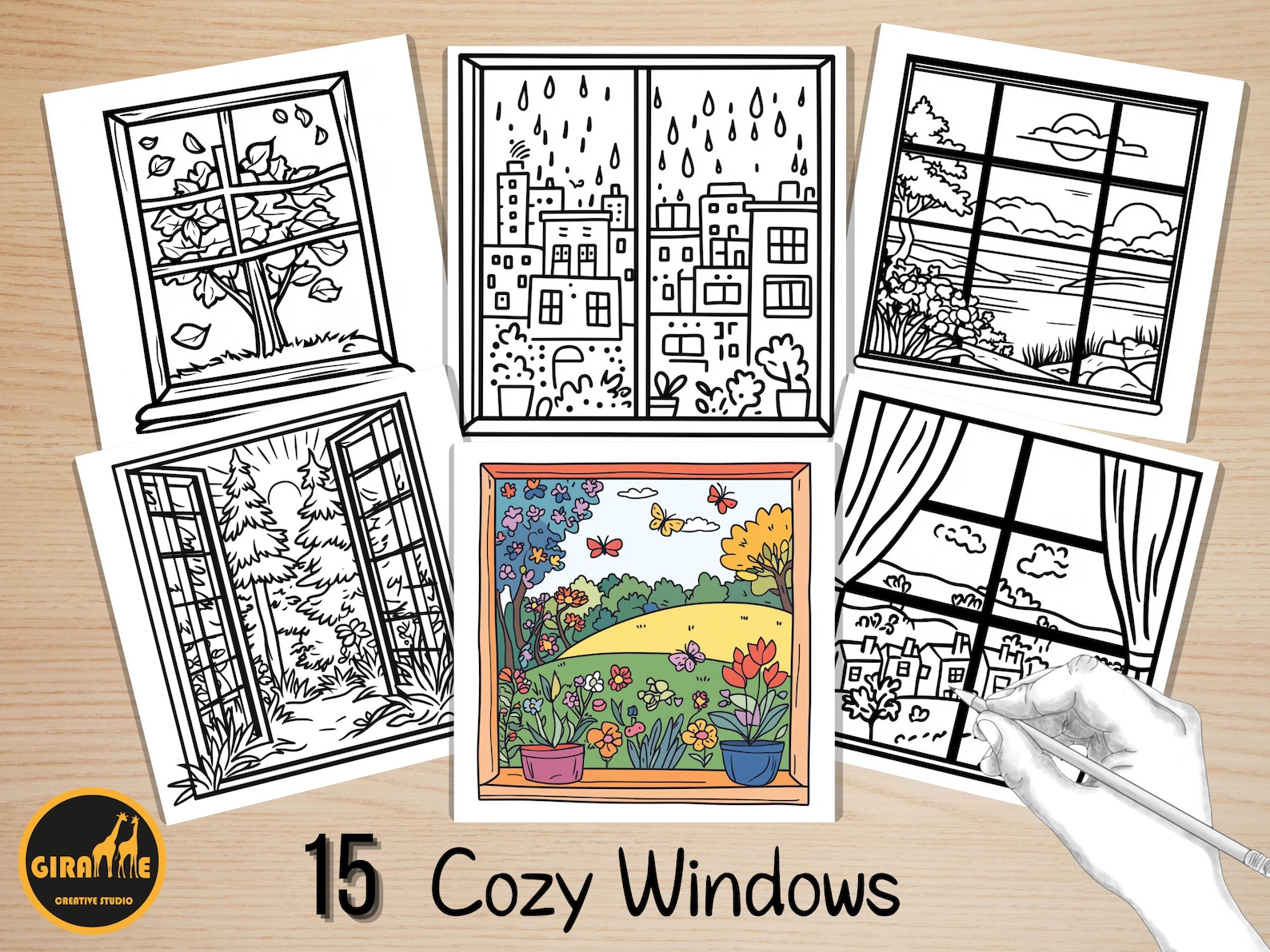 Bold and Easy Coloring Book, Cozy Window Scenes Coloring Pages, Cute ...