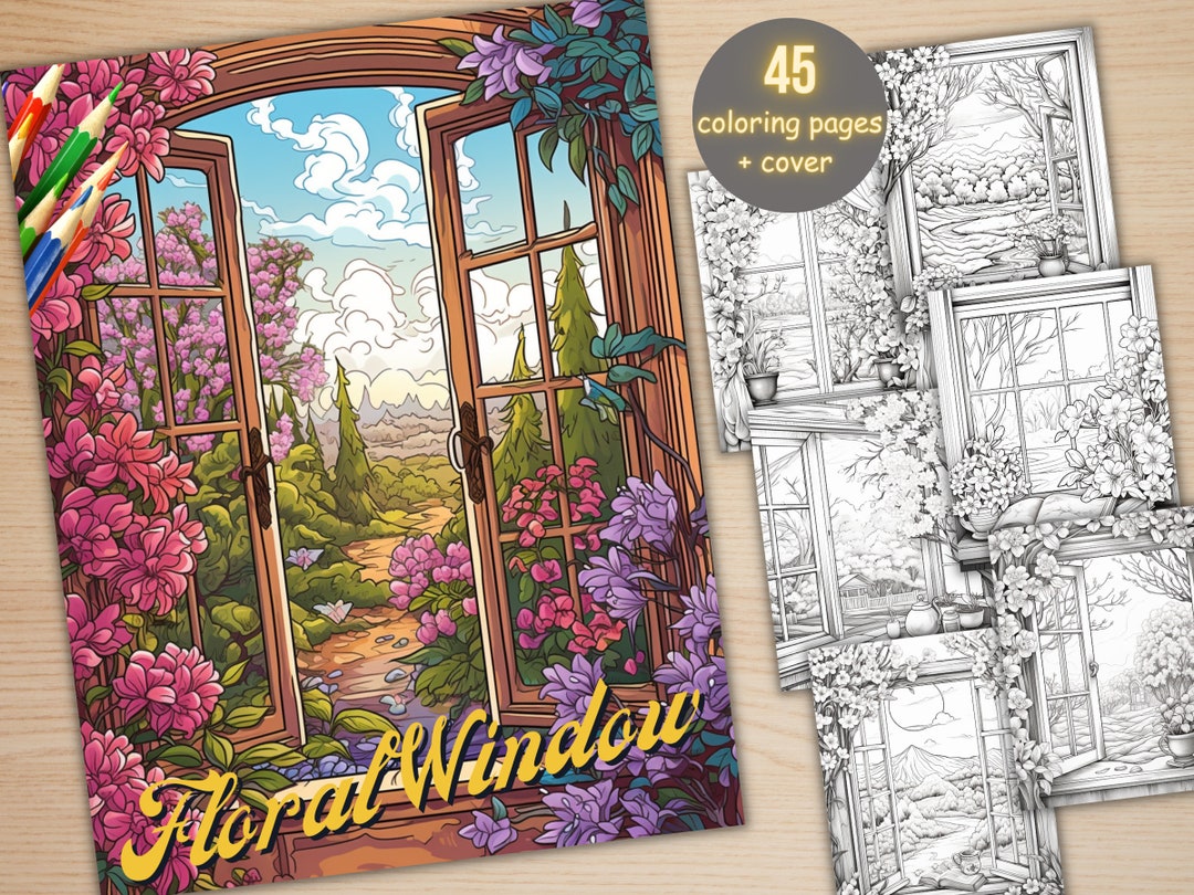 45 Floral Window Coloring Book, Printable Enchanted Fantasy Open ...