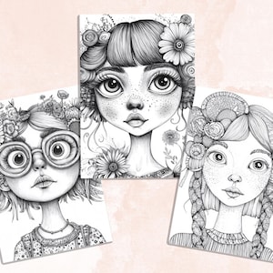 40 Quirky Girk Coloring Book, Printable Whimsical Quirky Girl Coloring ...