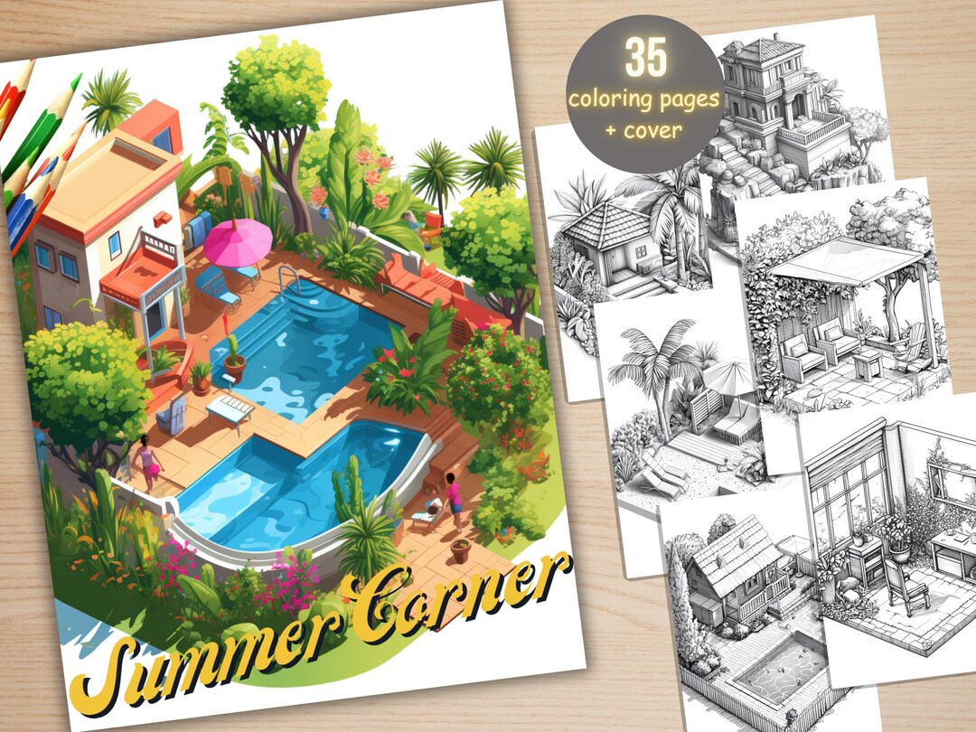 35 Summer Corner Coloring Book, Printable Cute Summer Beach Coloring ...