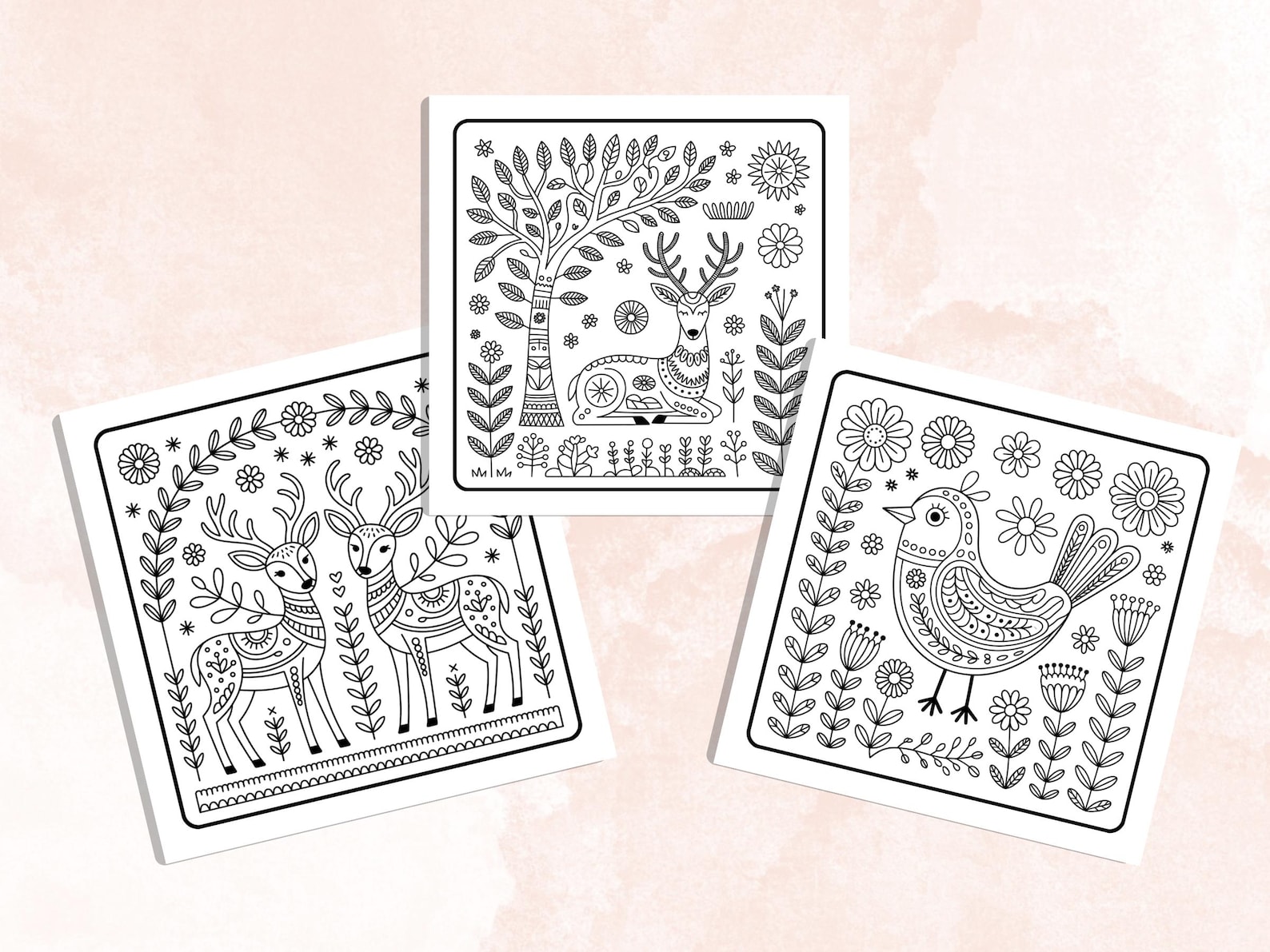 23 Animals Folk Art Coloring Pages, Scandinavian Nordic Animal Coloring ...