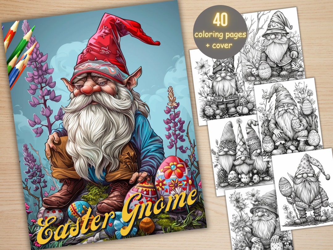 40 Easter Gnome Coloring Book, Printable Easter Garden Gnomes Coloring ...