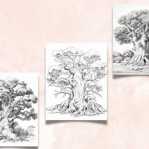 50 Fantasy Tree Coloring Book, Printable Enchanted Tree House Coloring ...