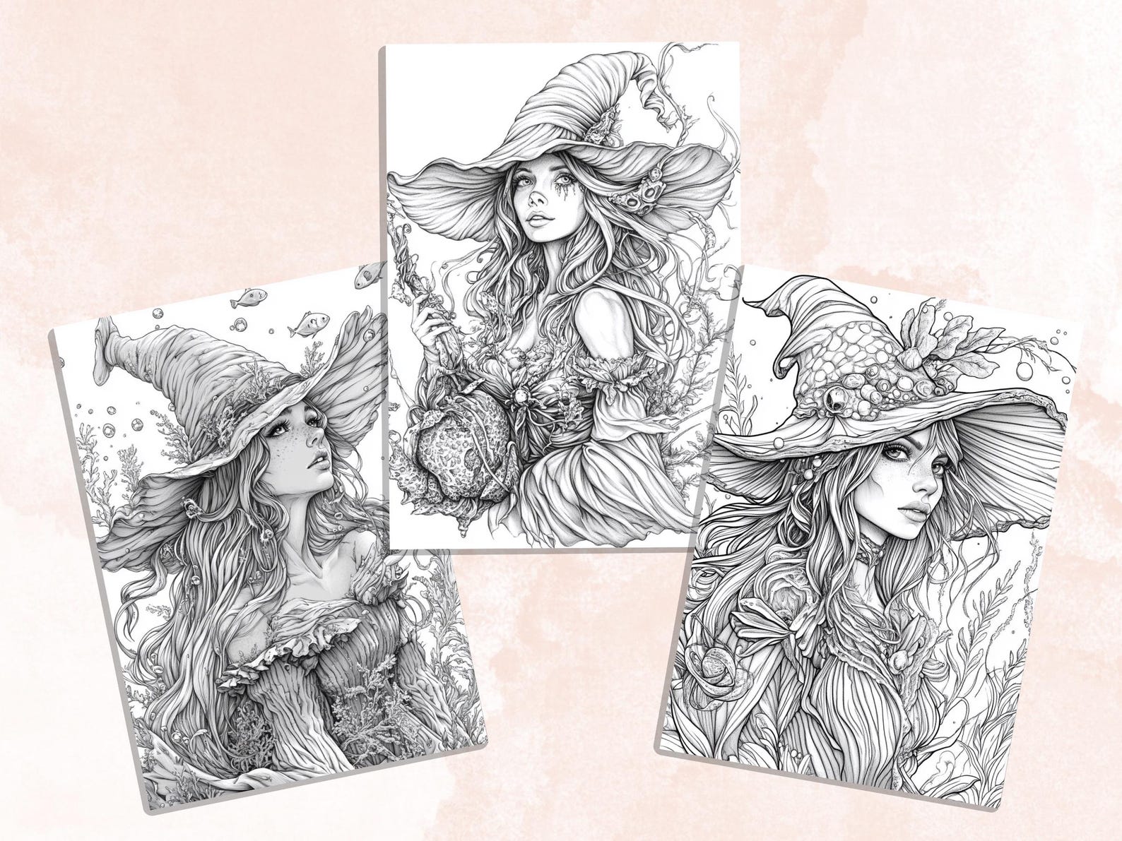 25 Underwater Witch Coloring Book, Printable Magical Witches Coloring ...