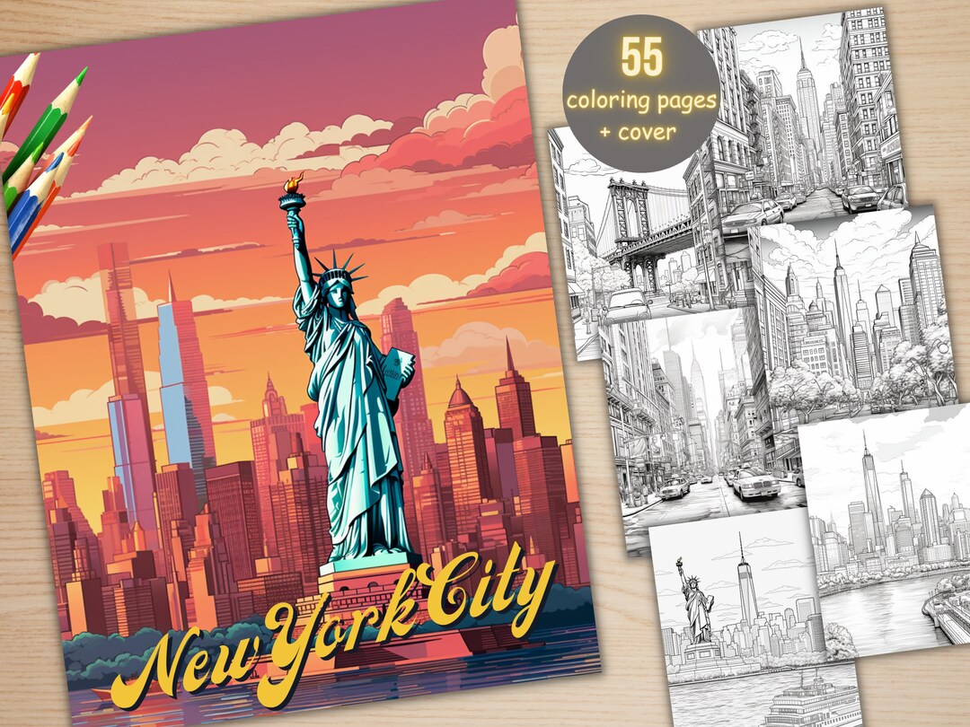 55 New York City Coloring Book, Printable PDF, Cafe Scenes Coloring ...
