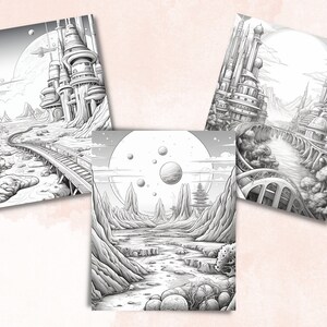28 Futuristic City Scenes Coloring Book, Printable PDF, Fantasy ...