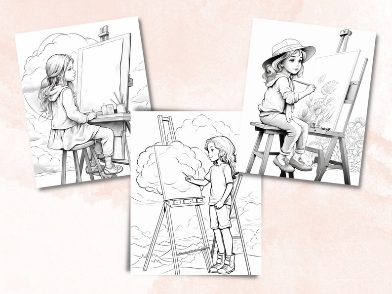 25 Artist Girl Coloring Book, Printable PDF, Pretty Little Cute Painter ...