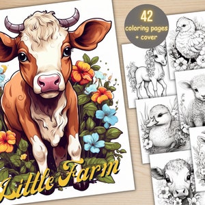 42 Floral Little Farm Animals Coloring Book, Printable Cute Baby Farm ...