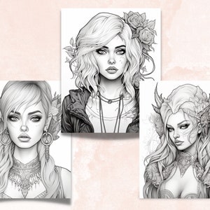 40 Gothic Beauties Coloring Book, Printable Goth Punk Woman Coloring ...