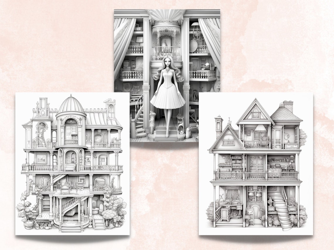 35 Dollhouses Coloring Book, Printable Fantasy Dream House Coloring ...