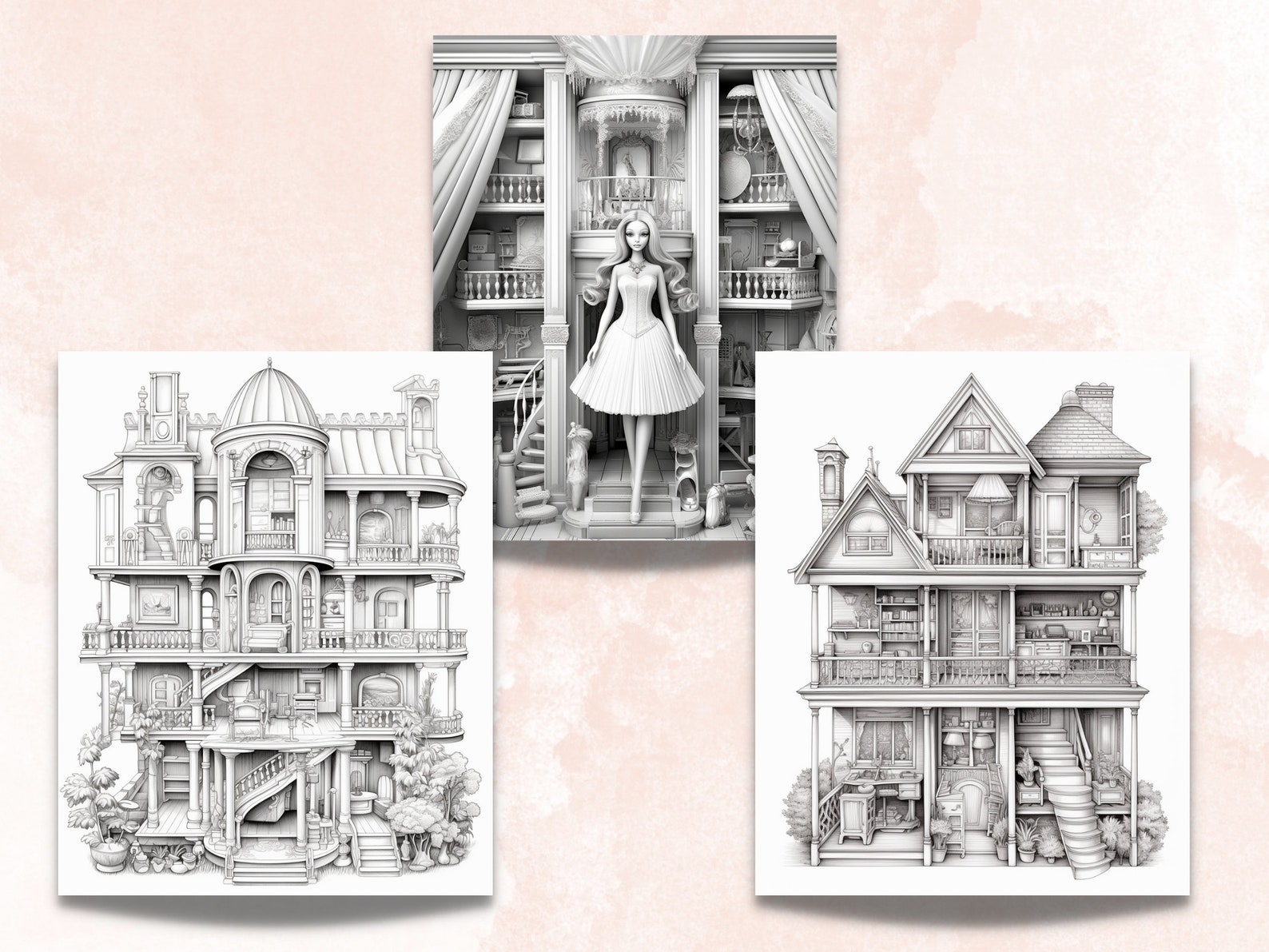 35 Dollhouses Coloring Book, Printable Fantasy Dream House Coloring ...