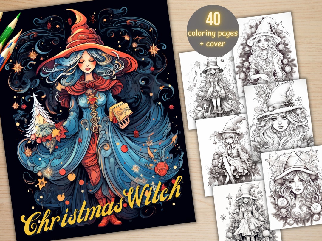 40 Christmas Witch Coloring Book, Printable Fantasy Witch Girls ...