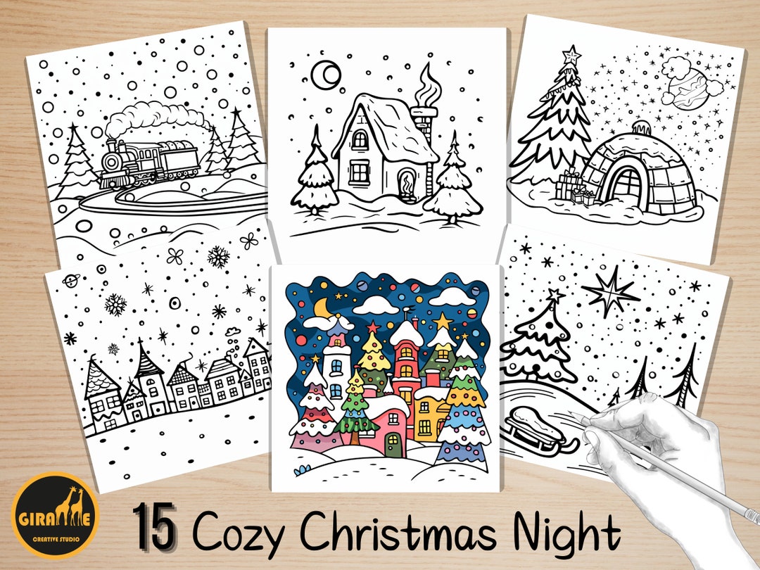 Bold and Easy Coloring Book, Cozy Christmas Night Coloring Pages, Cute ...