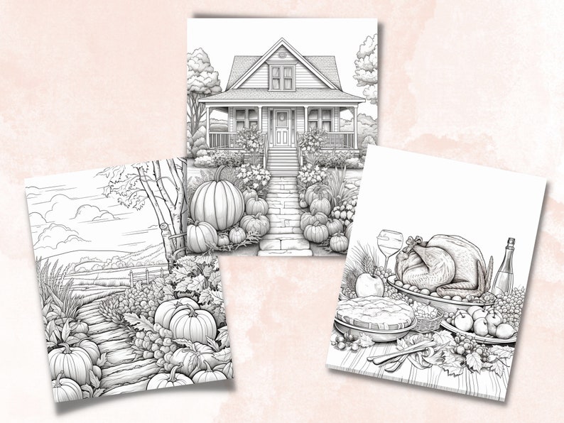 80 Thanksgiving Bundle Coloring Book, Printable Fall Pumpkin Harvest ...