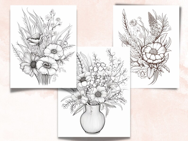 45 Boho Flowers Coloring Book, Printable PDF, Bohemian Floral Plant ...
