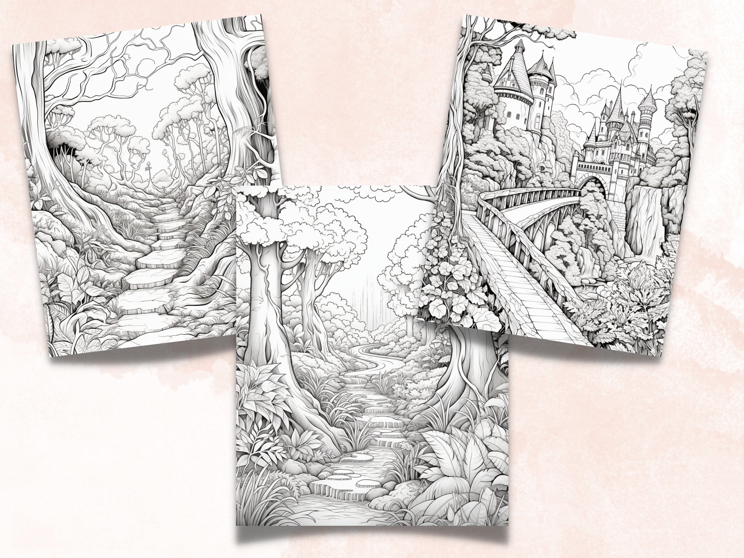 32 Enchanted Forest Coloring Book, Printable Magical Forest Coloring ...
