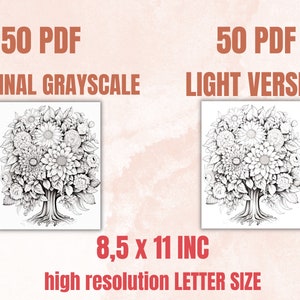 50 Floral Tree Coloring Book, Printable Enchanted Fantasy Tree Coloring ...