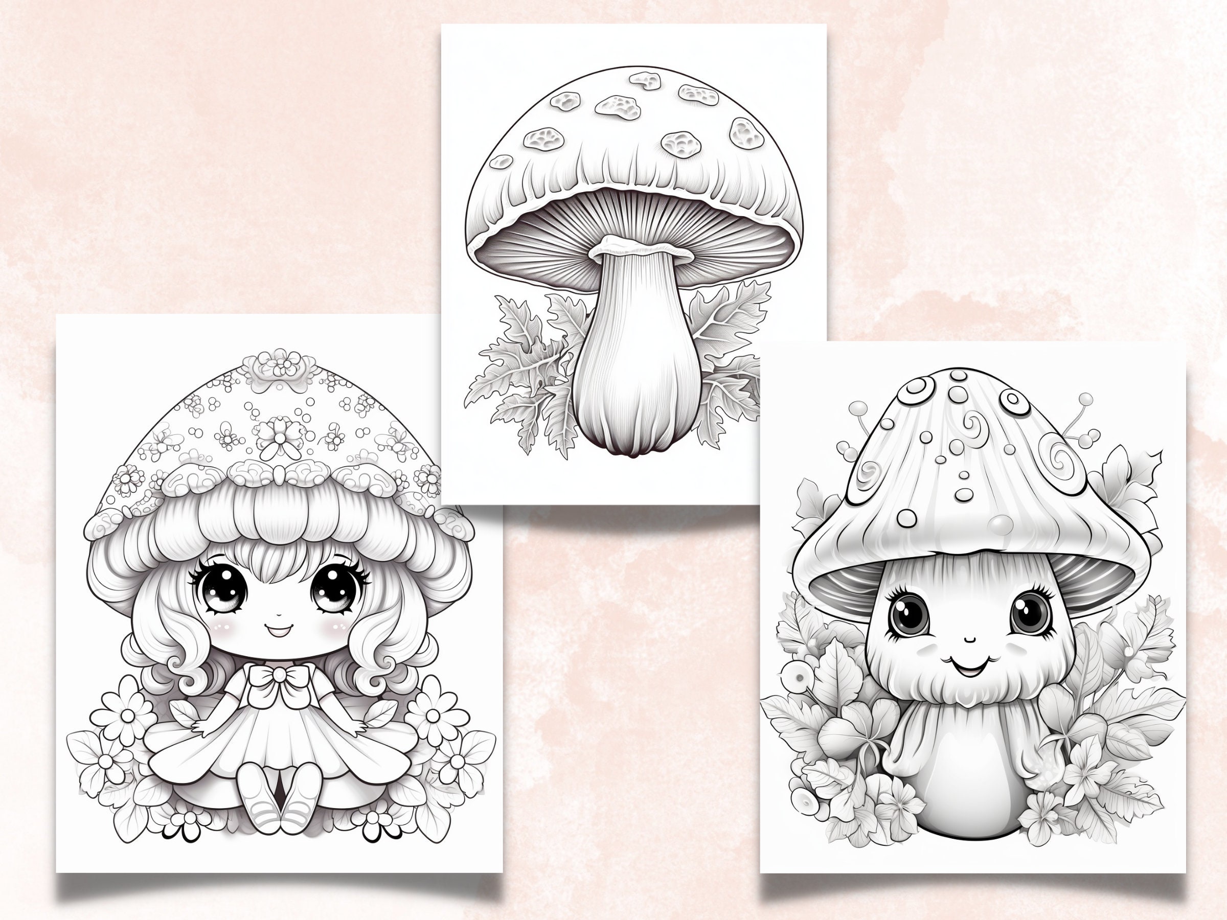 34 Cute Kawaii Mushrooms Coloring Book, Printable PDF, Adorable ...