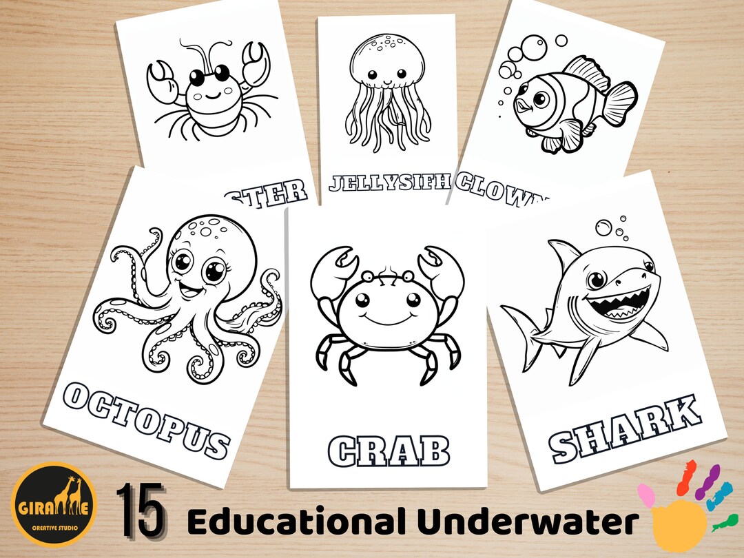 Educational Underwater Animals Coloring Book, Preschool Activity ...