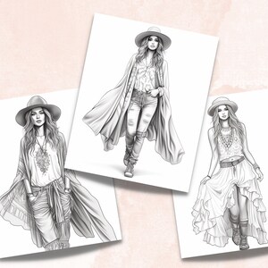 33 Bohemian Style Girls Coloring Book, Printable PDF, Boho Rustic ...