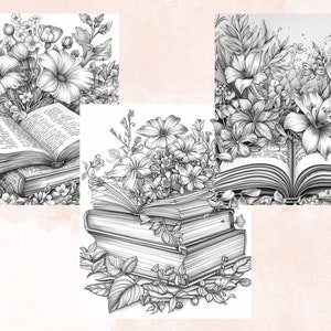 40 Spring Books Coloring Book, Printable Floral Bookworm Coloring Pages ...