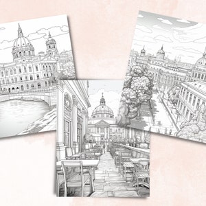 45 Vienna City Coloring Book, Printable PDF, City Cafe Scenes Coloring ...