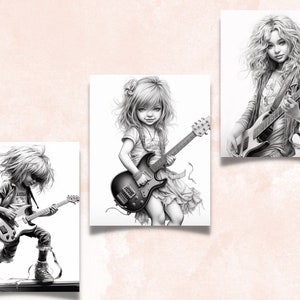 28 Rockstar Girl Coloring Book, Printable PDF, Little Cute Punk Style ...