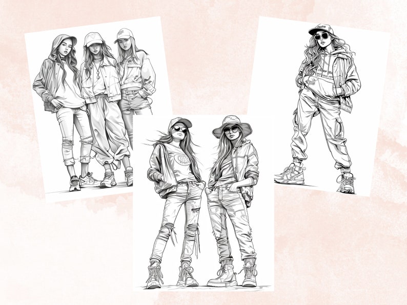 45 Street Style Girls Coloring Book, Printable PDF, Hiphop Fashion ...