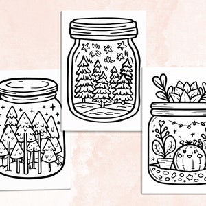 Bold and Easy Coloring Book, Cute Kawaii Forest Jar Coloring Pages ...